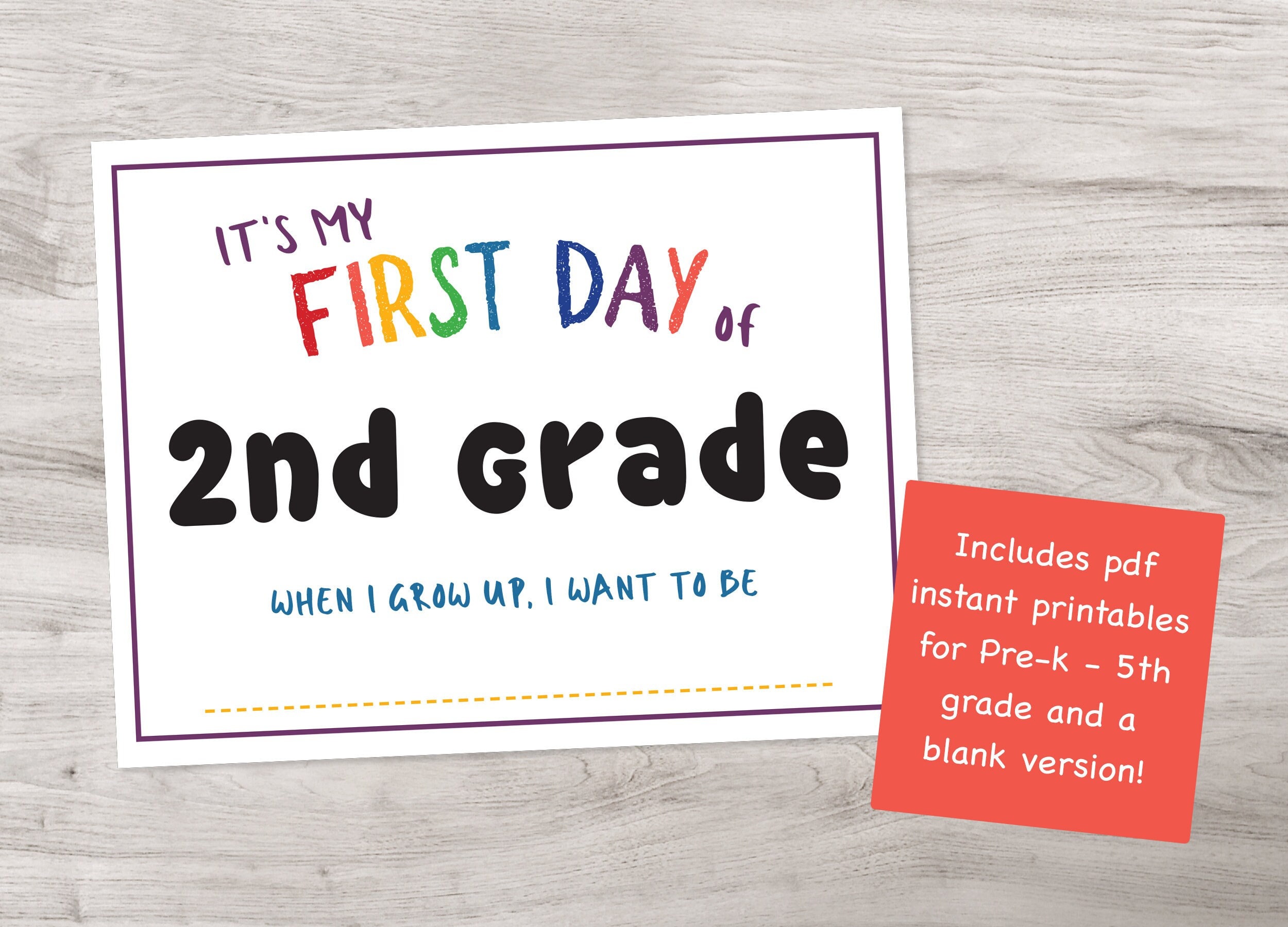 First Day of School Pre-k to 5th Grade Printable Sign, Photo Prop ...