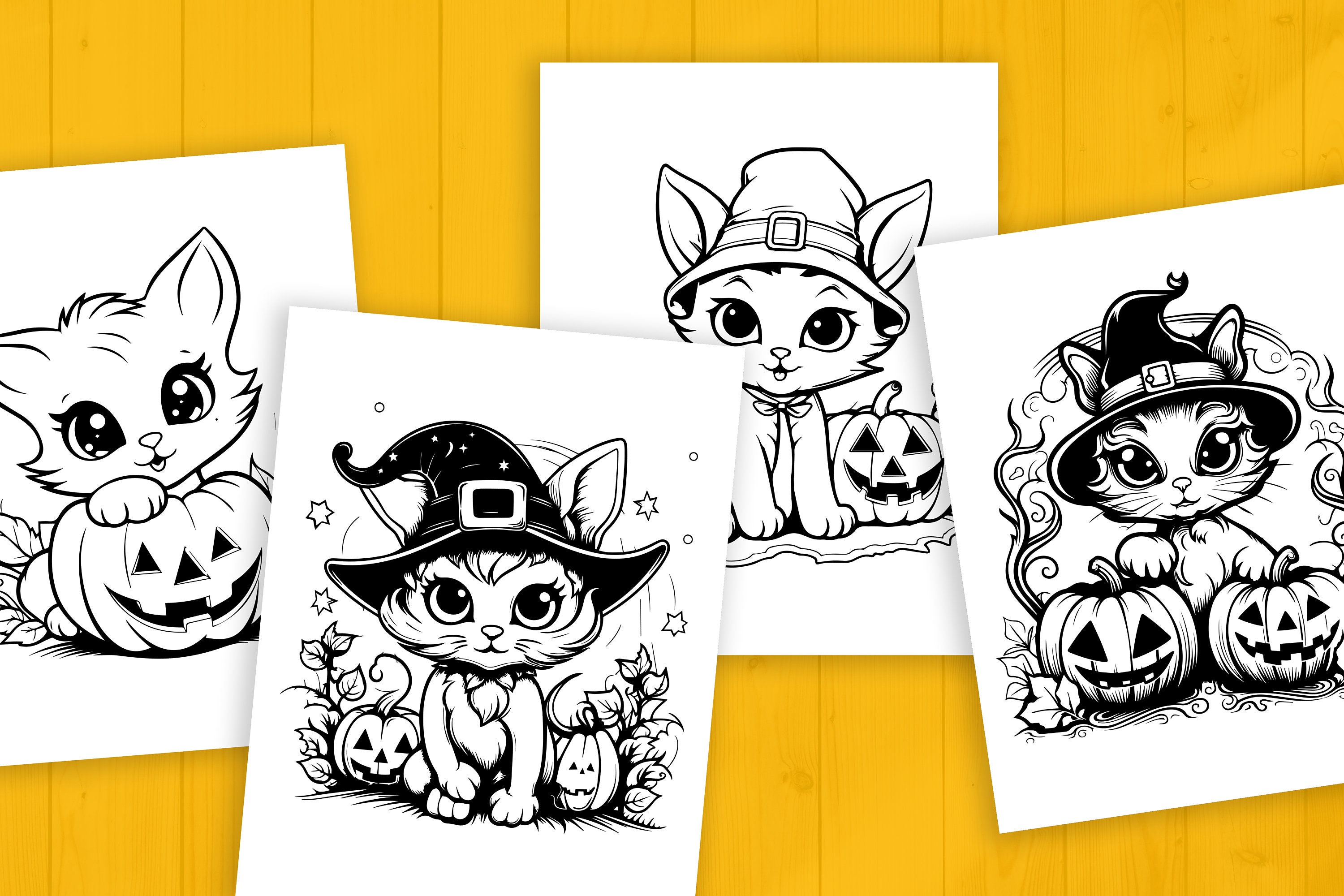 4 Halloween Cat Coloring Pages for Kids, Printable File, Digital Files ...