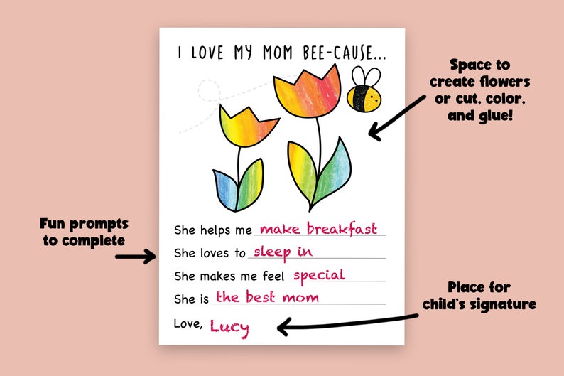 I Love My Mom Bee-cause Printable - Mother's Day Gift - Instant ...