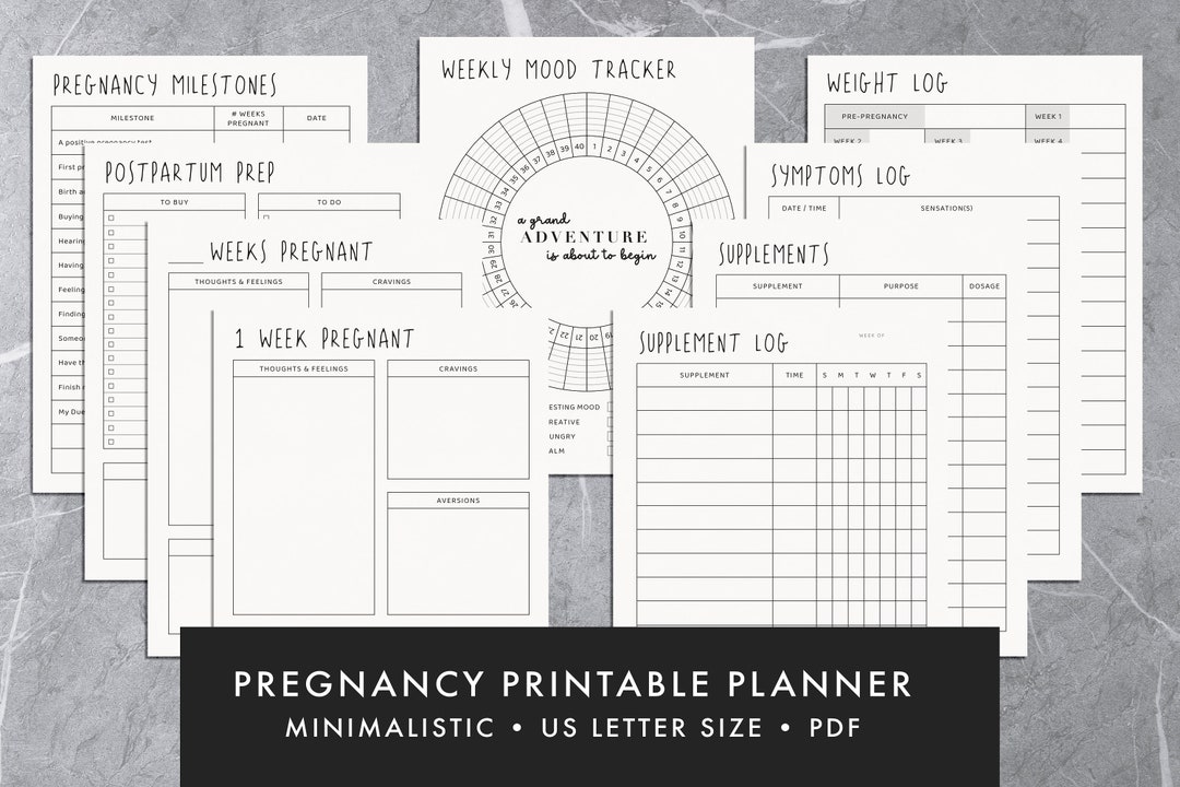 Pregnancy Printables - Minimalist Downloadable Journal, Weekly Log, New ...