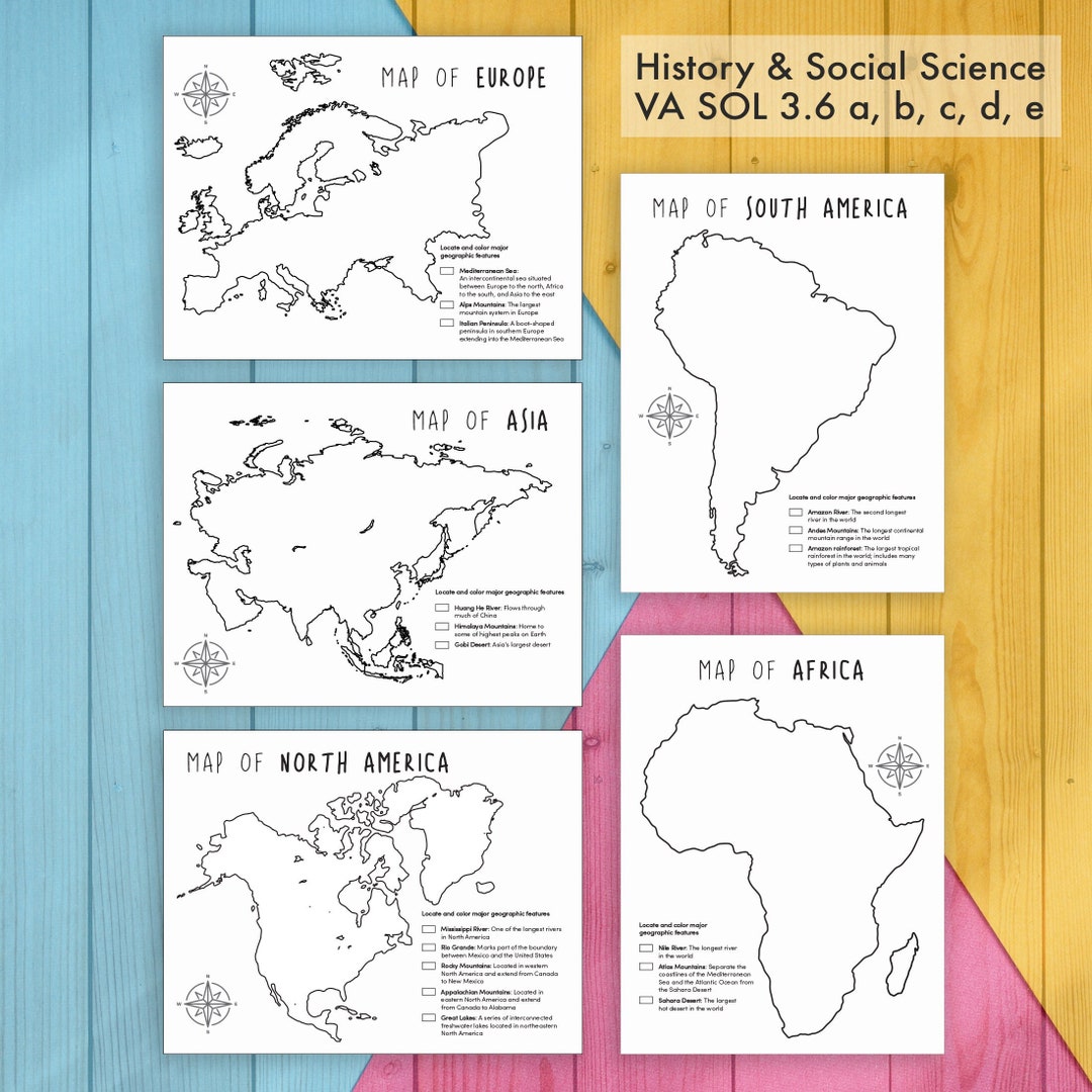 Continents Map Work Virginia Sols - Grade 3 - VA SOL 3.6, Activity ...