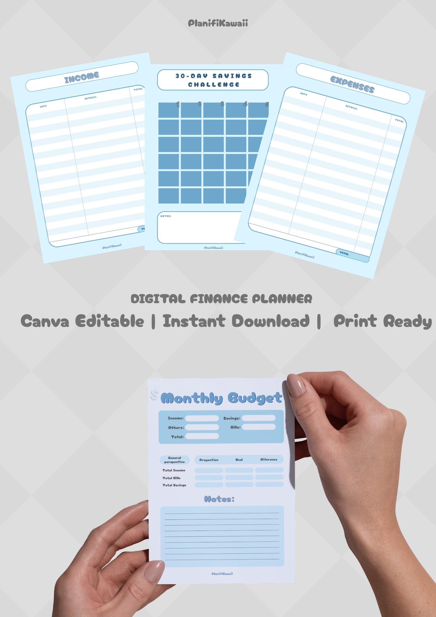 Finance Tracker Printable | Kawaii Budget Planner | Editable Money ...