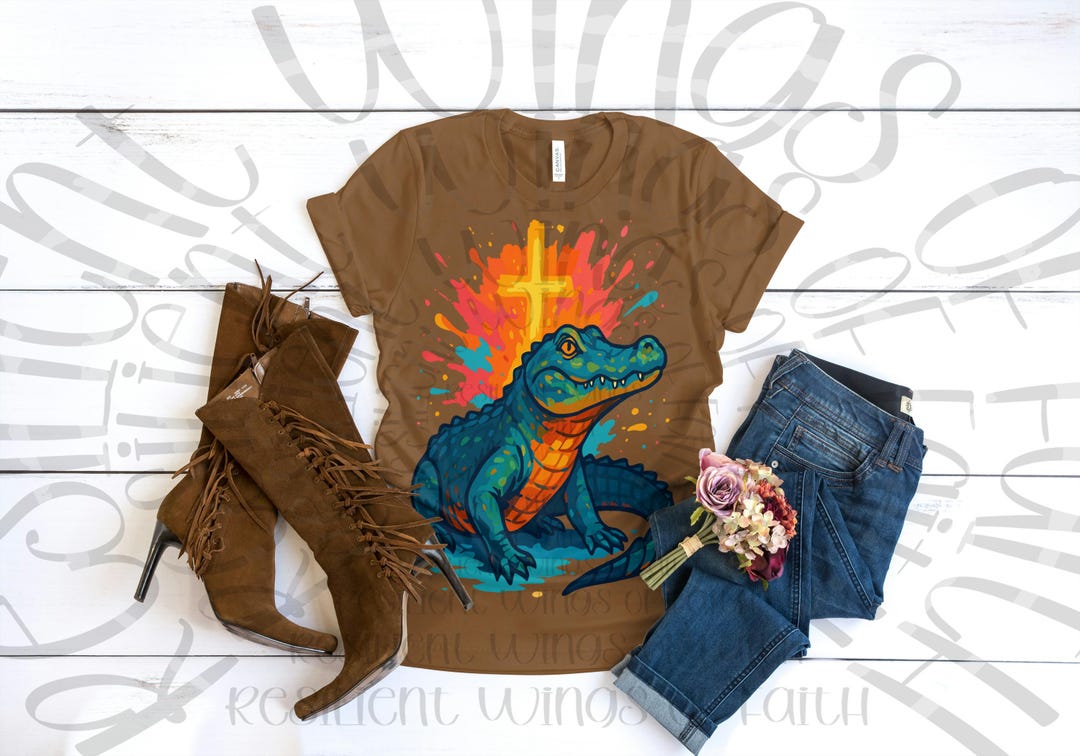 Hand Drawn Alligator PNG – Christian Cross Splash Sublimation Design - Etsy