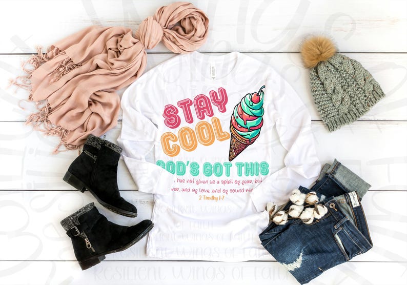 Hand Drawn Ice Cream PNG – Christian Stay Cool Design With 2 Timothy 1: ...