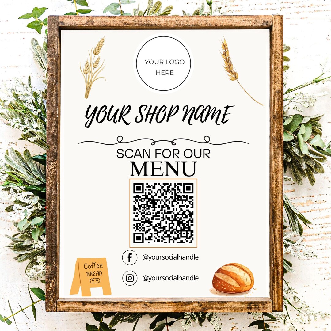 Editable QR Code Menu Template for Small Business,rustic Cafe Menu Sign ...