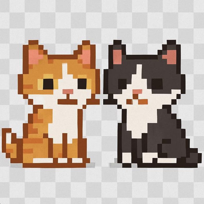 Cute Pixel Black Cat - Digital Download | Retro Style Kitty Clipart for ...