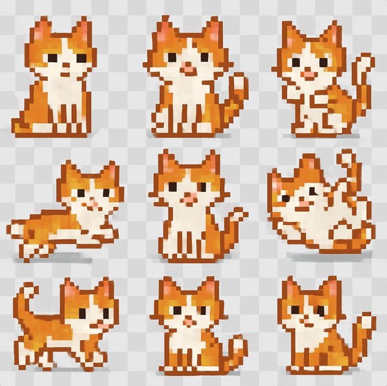 Cute Pixel Black Cat - Digital Download | Retro Style Kitty Clipart for ...