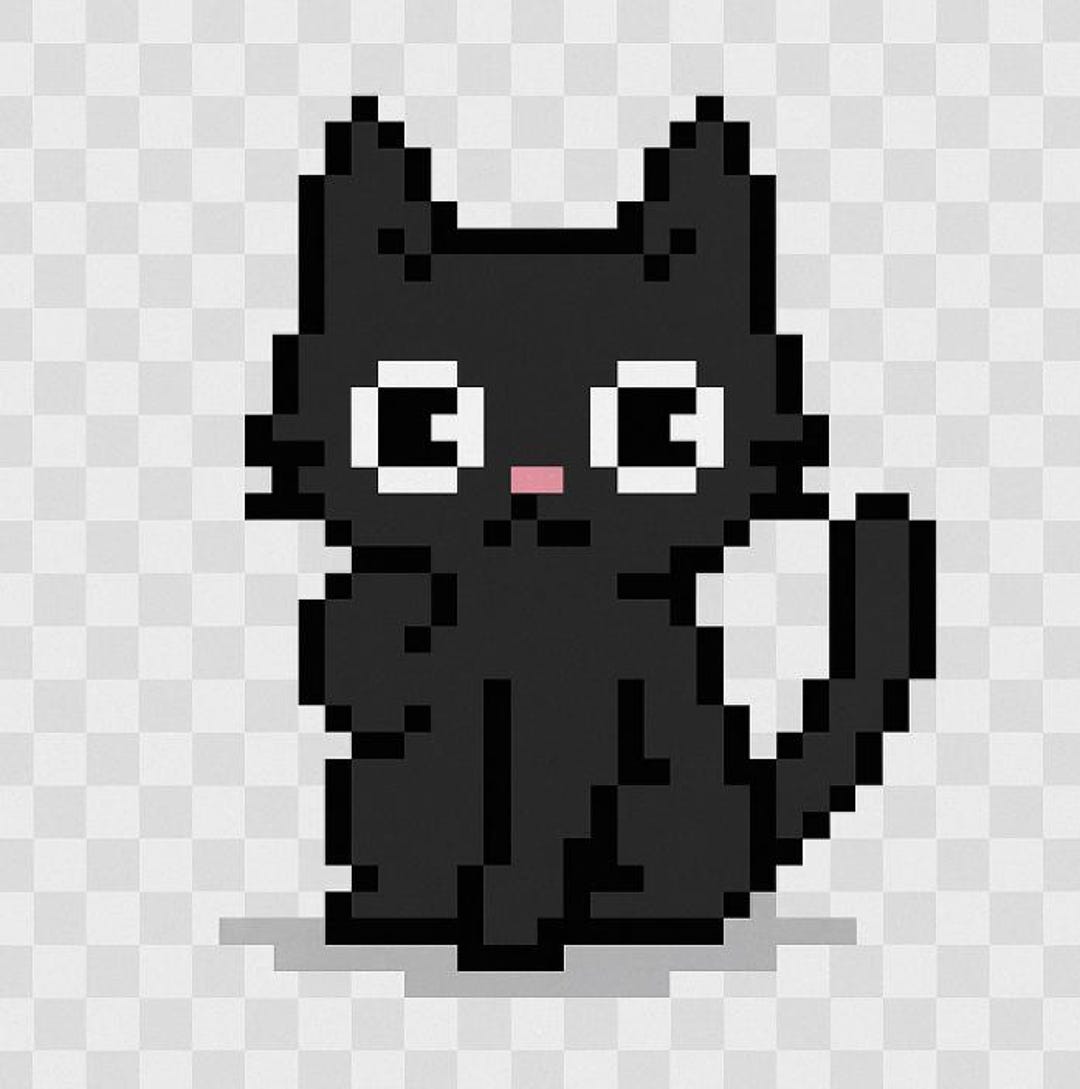 Cute Pixel Black Cat - Digital Download | Retro Style Kitty Clipart for ...