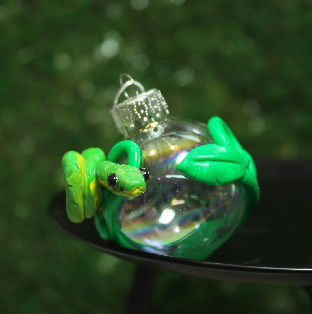 Green Snake Christmas Ornament Glass Ball Polymer Clay Mini Ornament ...