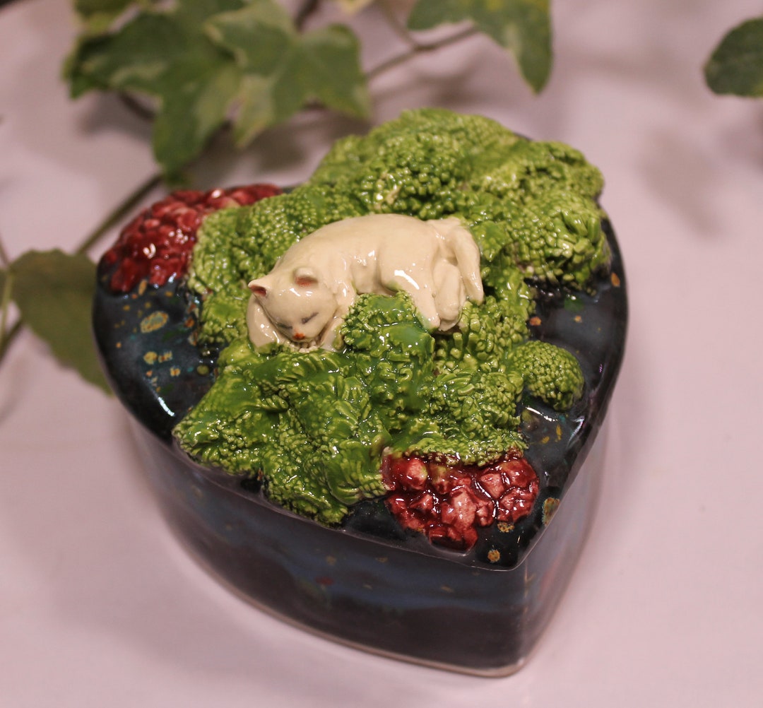 Cute Cat Trinket Box Pottery Heart Box - Etsy