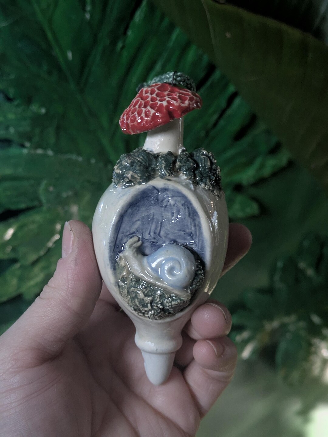 Snail Cottage Core Ceramic Ornament Handmade Decoration Red Mushroom - Etsy