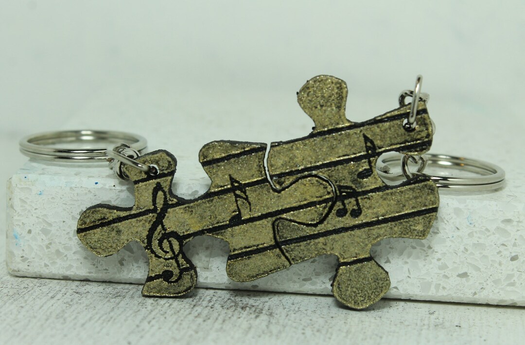 Music Notes Puzzle Pieces Set of 2 Key Chains Choose Your Leather Color ...