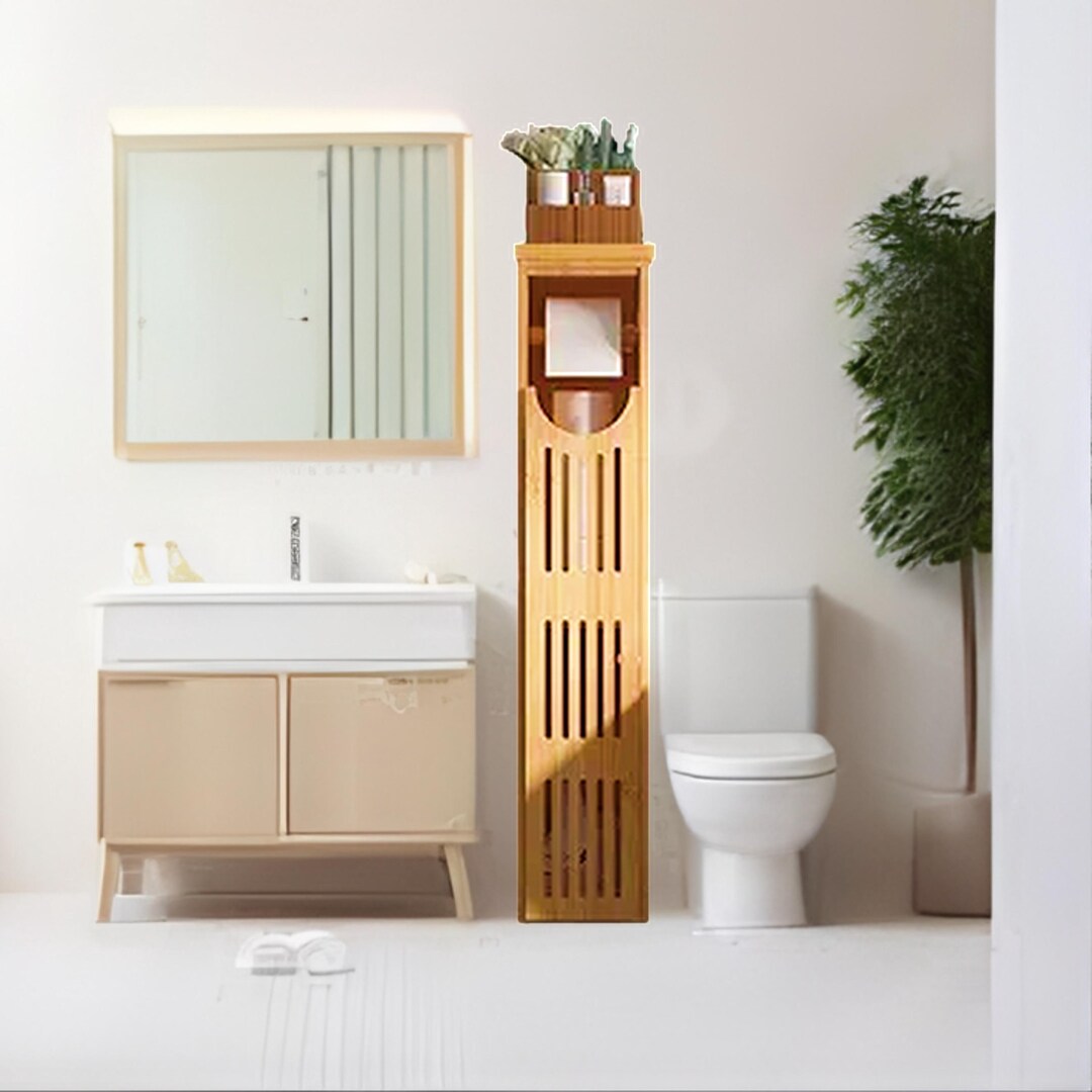 Slim Bamboo Toilet Paper Cabinet: Waterproof Freestanding Storage - Etsy