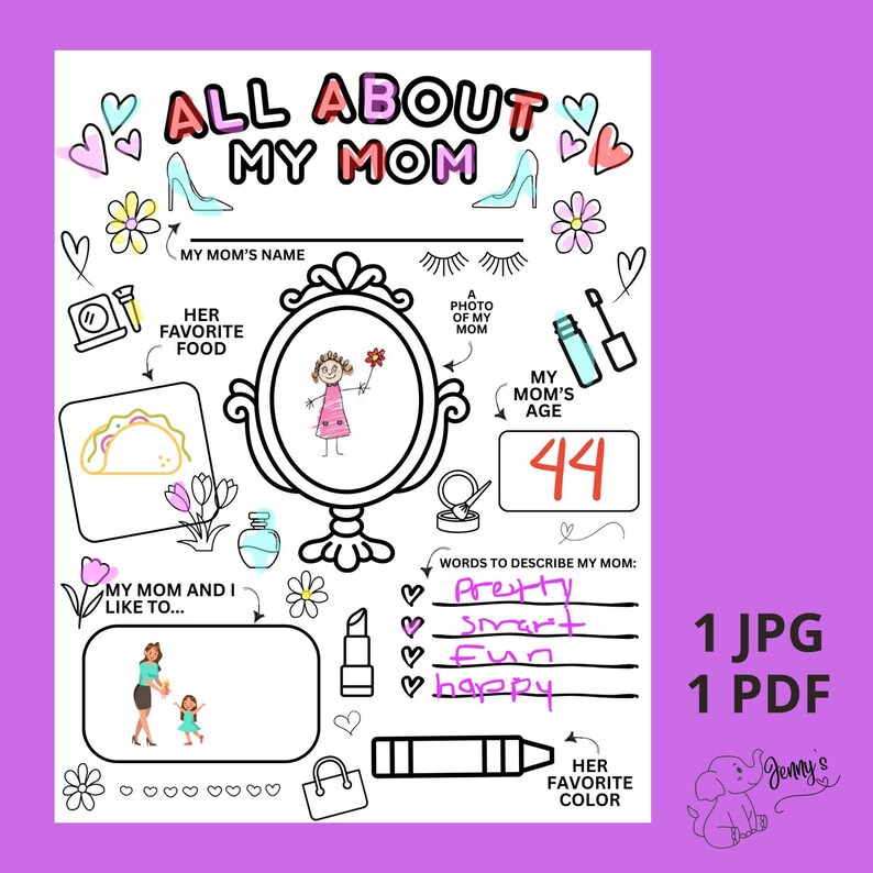 All About Mom Coloring Page - Mother's Day Printable (PDF & JPG) - Etsy