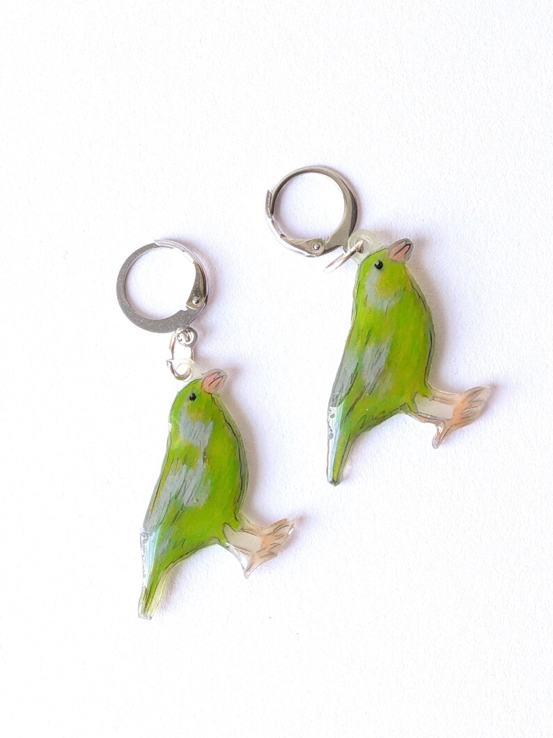 Greenfinch Dangly Earrings. Hand Drawn and One of a Kind - Etsy UK