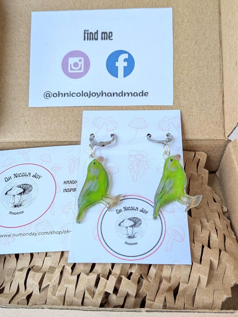 Greenfinch Dangly Earrings. Hand Drawn and One of a Kind - Etsy UK
