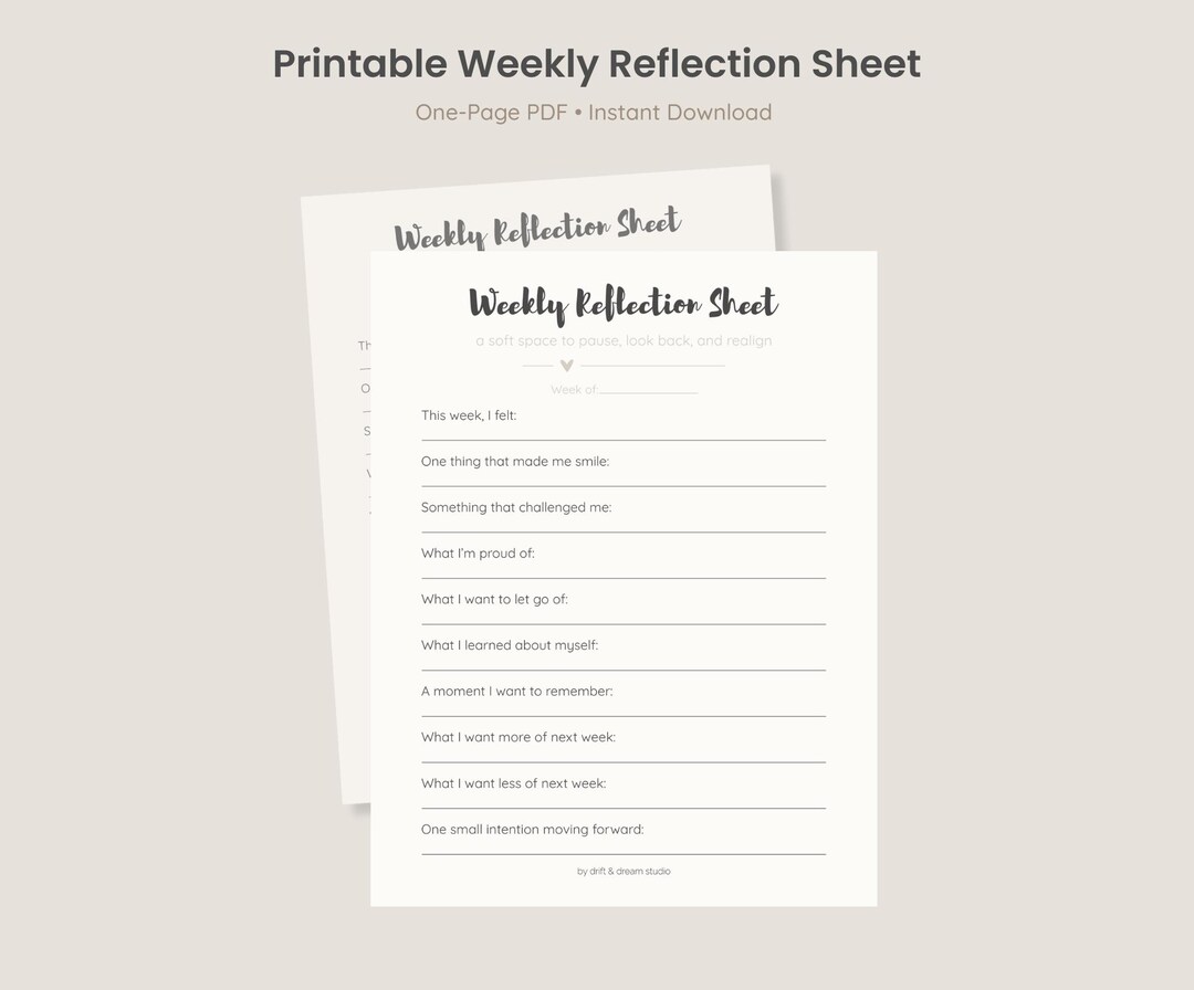 Weekly Reflection Journal – Mental Health Check-in, Self-care Worksheet ...
