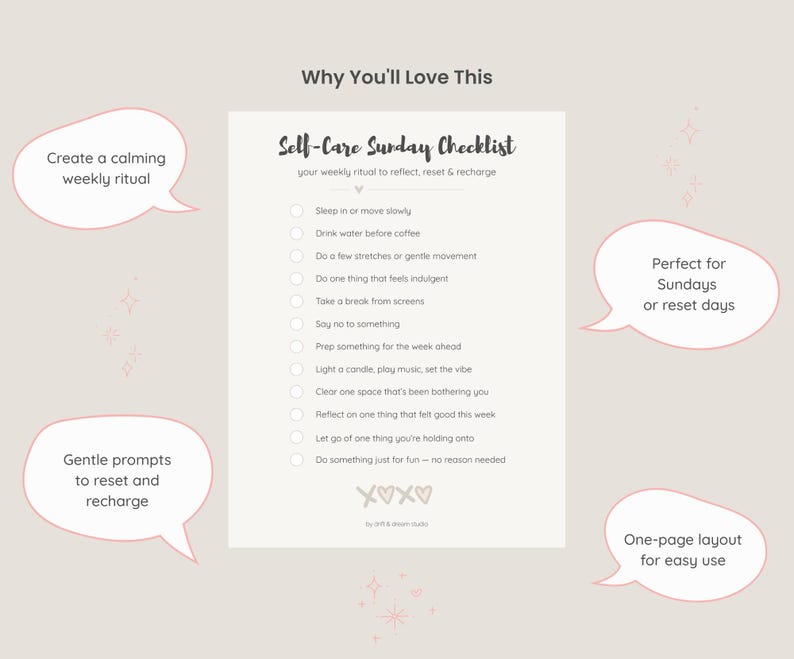 Self-care Sunday Checklist Printable – Weekly Reset Sheet, Wellness ...