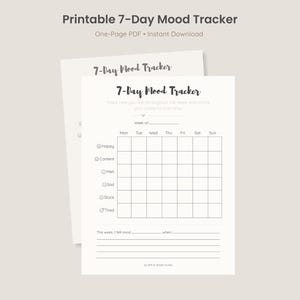 7-day Mood Tracker Printable | Mental Health Self-care Log | Weekly ...