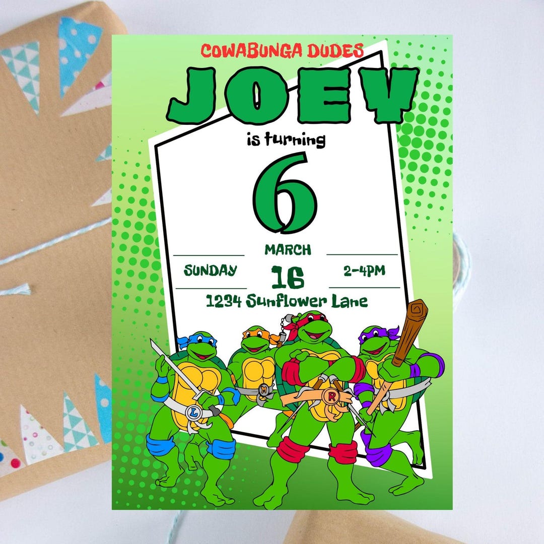 Customizable Ninja Turtle Birthday Invitation, Digital Birthday ...