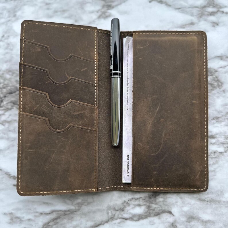 Personalized Leather Checkbook Wallet: Rustic Brown, Bifold Design - Etsy