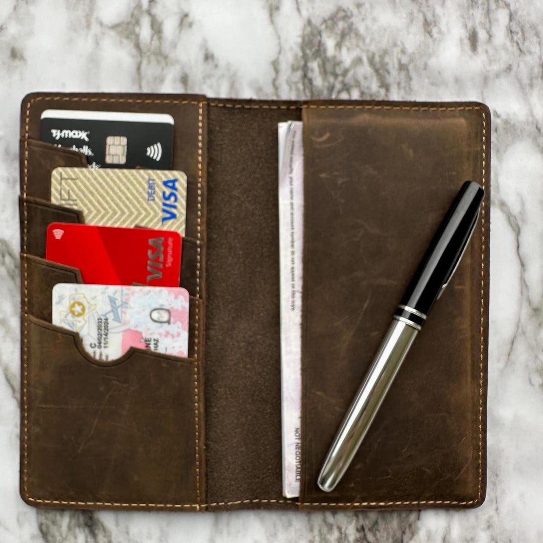 Personalized Leather Checkbook Wallet: Rustic Brown, Bifold Design - Etsy