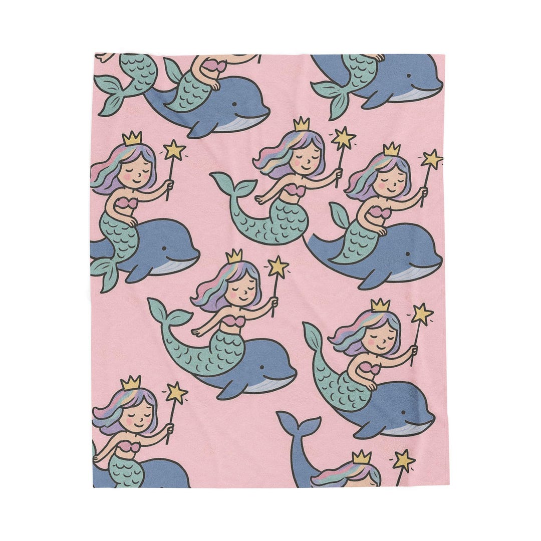 Mermaid & Dolphin Plush Blanket, Cozy Throw Blanket, Nautical Home ...