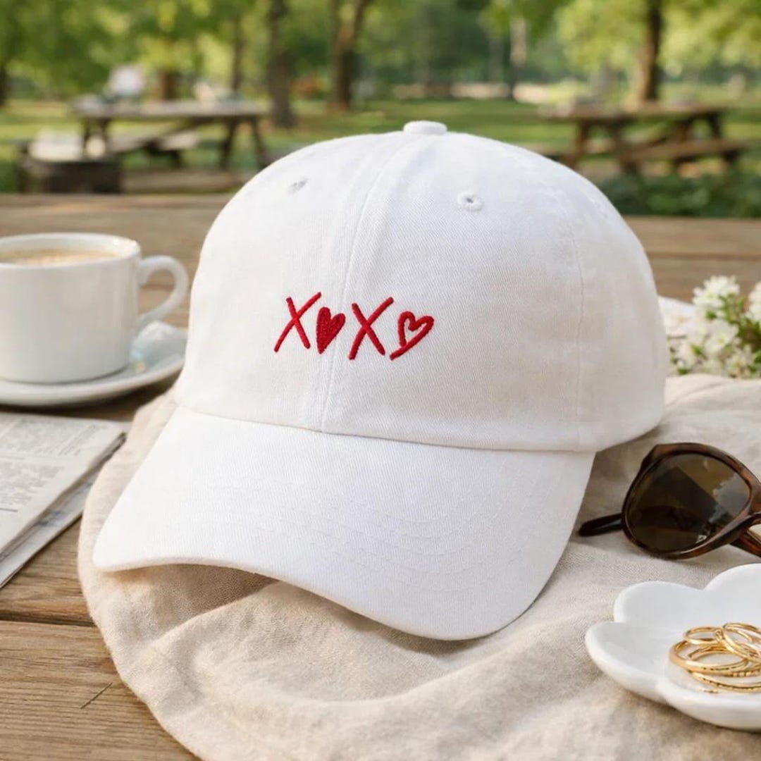 XOXO Embroidered White Baseball Cap Minimal Love Symbol Hat Romantic ...