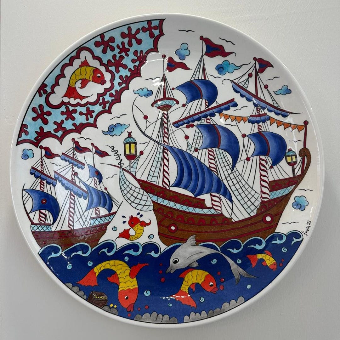 Handmade Turkish Cini Plate: Ottoman Tile Art Wall Decor (15.7") - Etsy