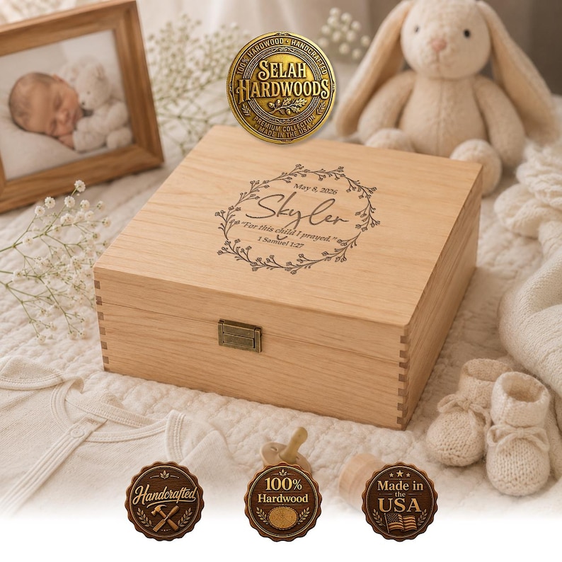 Personalized Baby Keepsake - Laser Engraved Hardwood Memory Box, Solid ...