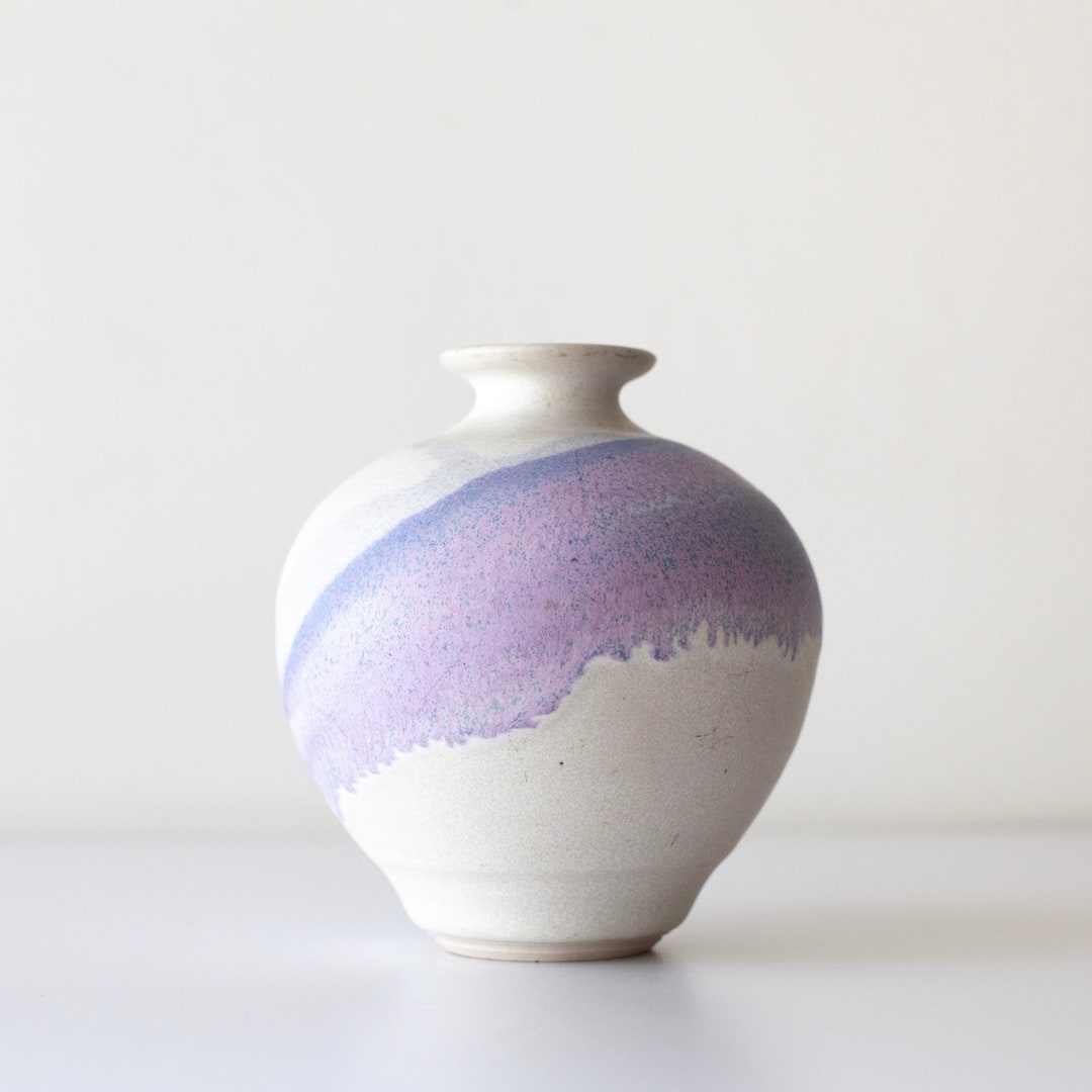 Vintage Periwinkle + White Studio Pottery Vase - Handmade Modern ...