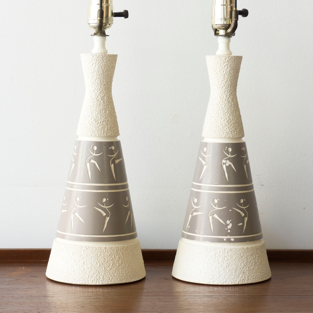 Vintage Set of 2 Mid Century Modern FAIP Textured Plaster Chalkware ...