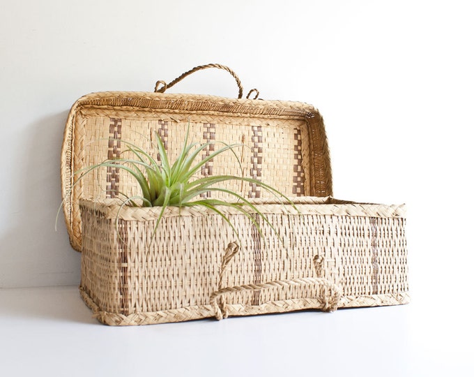 Vintage Woven Raffia Suitcase Basket - Etsy