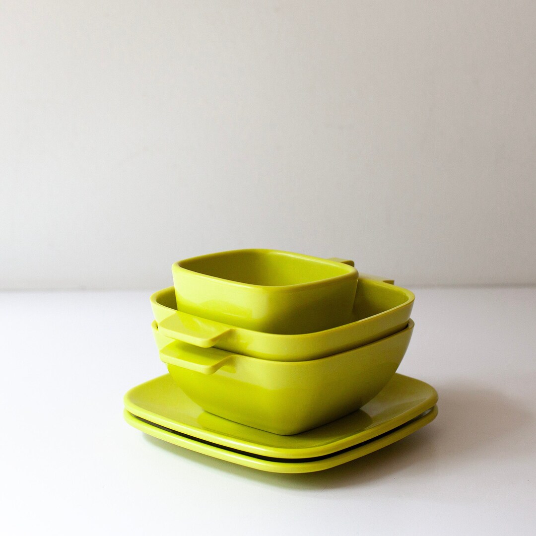 Vintage Chartreuse Arrowhead Melamine Dishes - Bowls - Saucers - Cup - Mid Century Dinnerware - Etsy