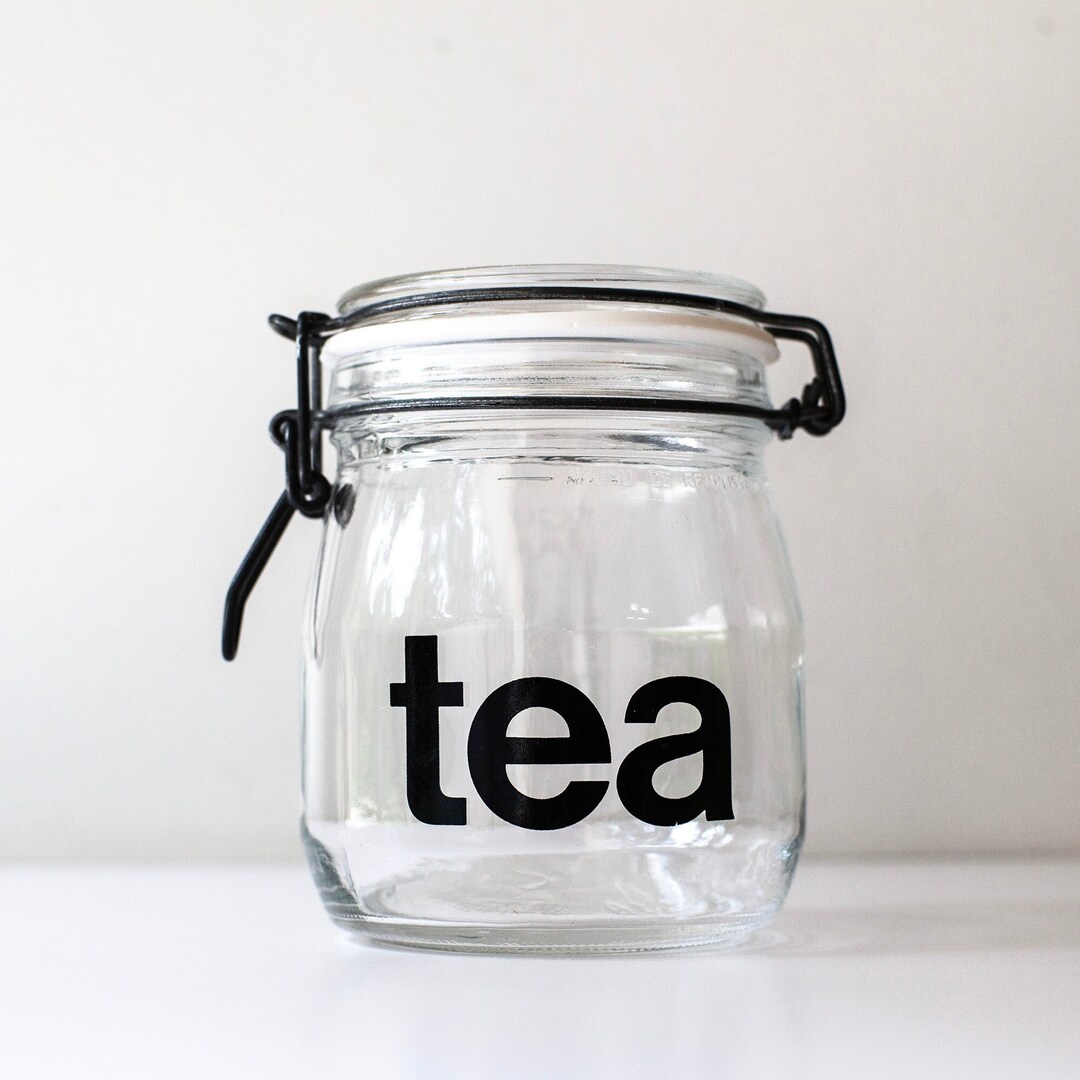 Vintage Modern Glass Typography Tea Jar Canister - Etsy