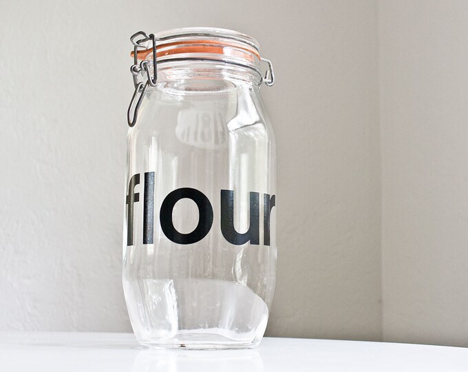 Vintage Glass Typography Flour Jar - Etsy
