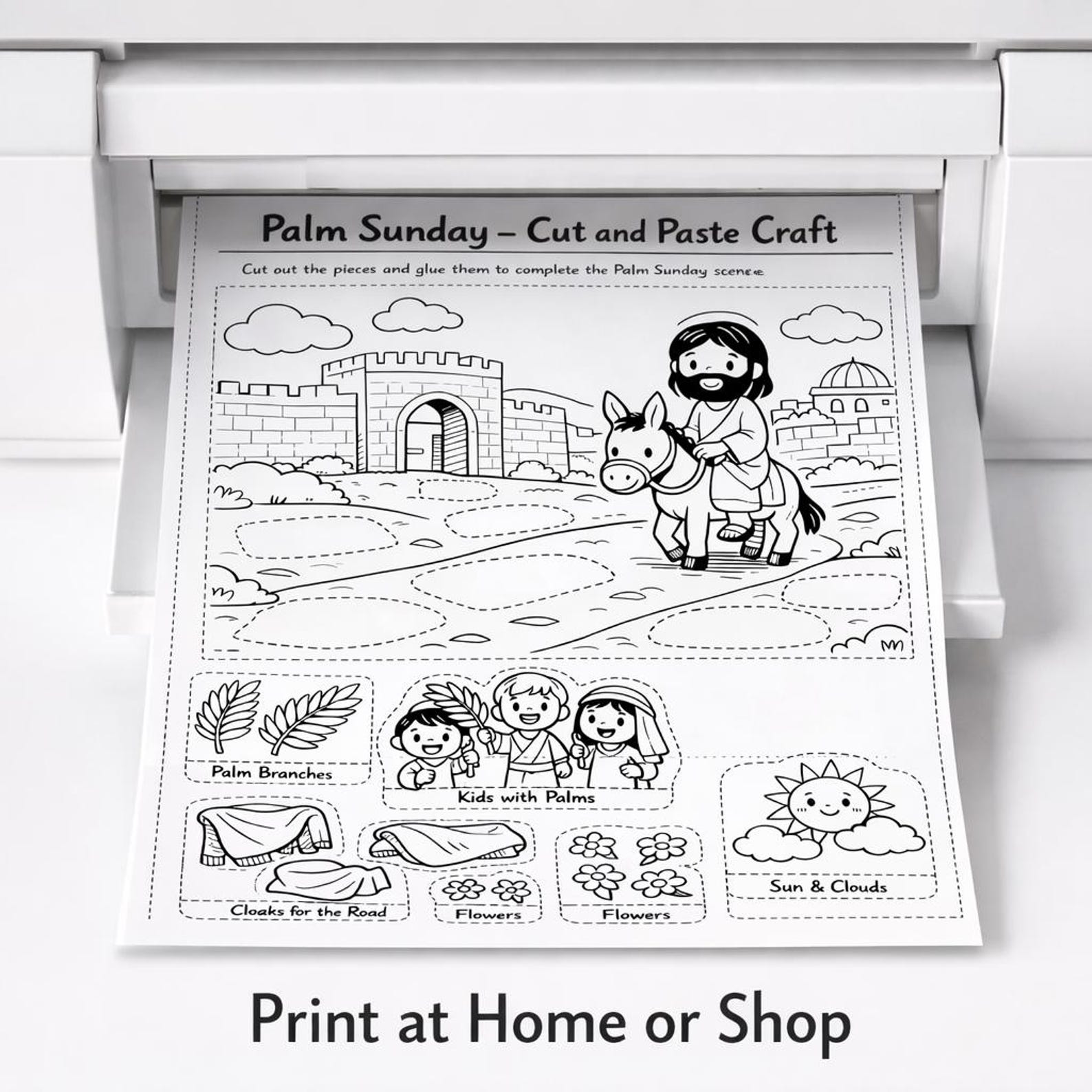 Palm Sunday Cut and Paste Craft + Coloring Page, Holy Week Activity for ...