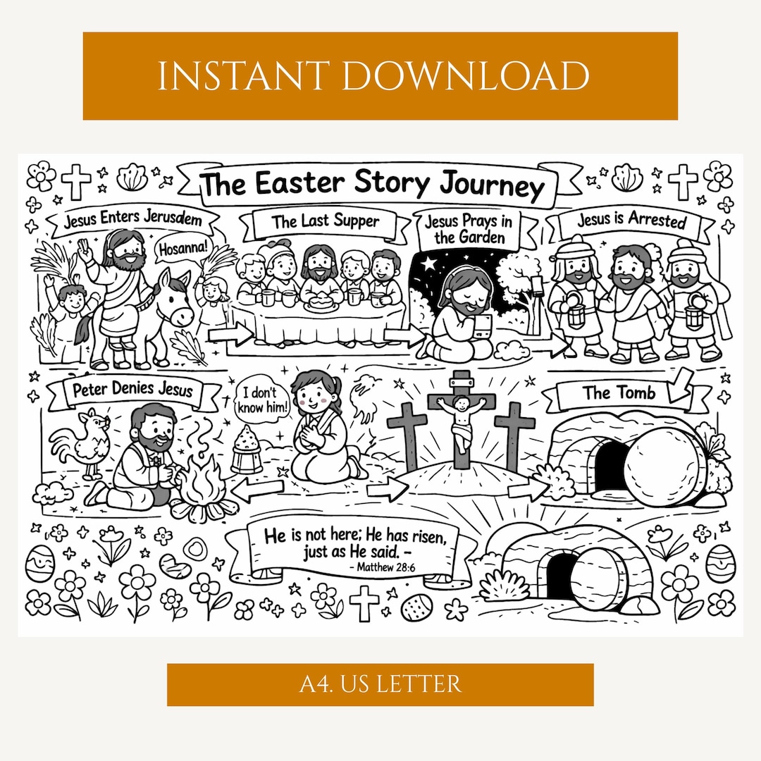 Holy Week Timeline Coloring Page Printable, Easter Bible Story ...