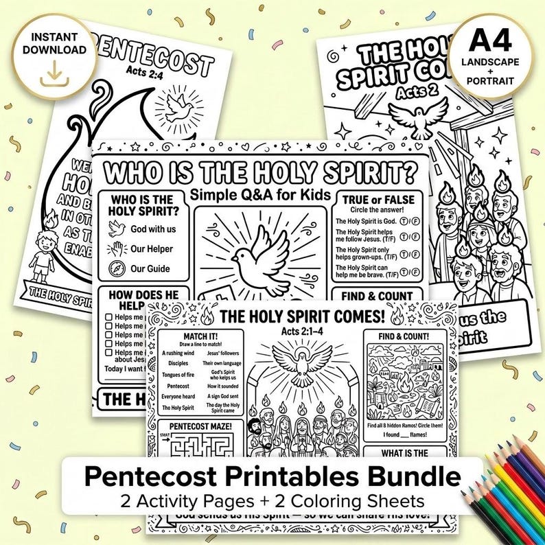 Pentecost Bible Activity Bundle for Kids | Holy Spirit Coloring Pages ...