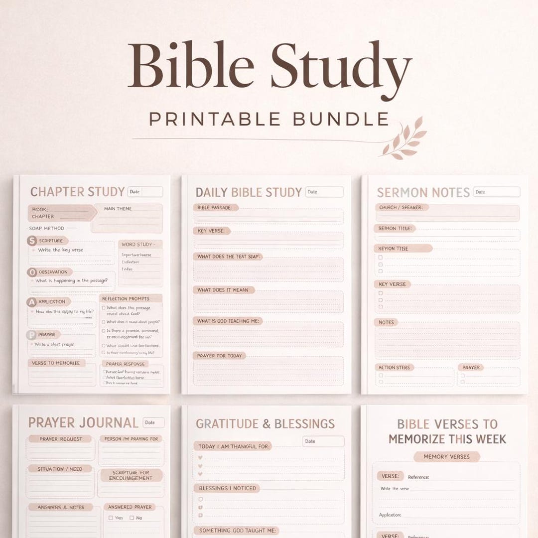 Bible Study Printable Bundle, Chapter Study, Daily Study, Sermon Notes ...