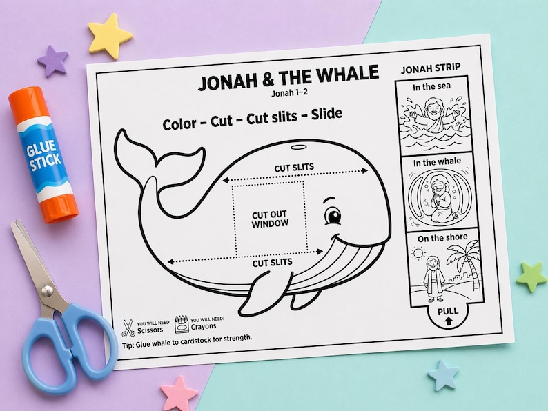 Jonah & the Whale Craft Printable – Bible Story Slider Activity ...