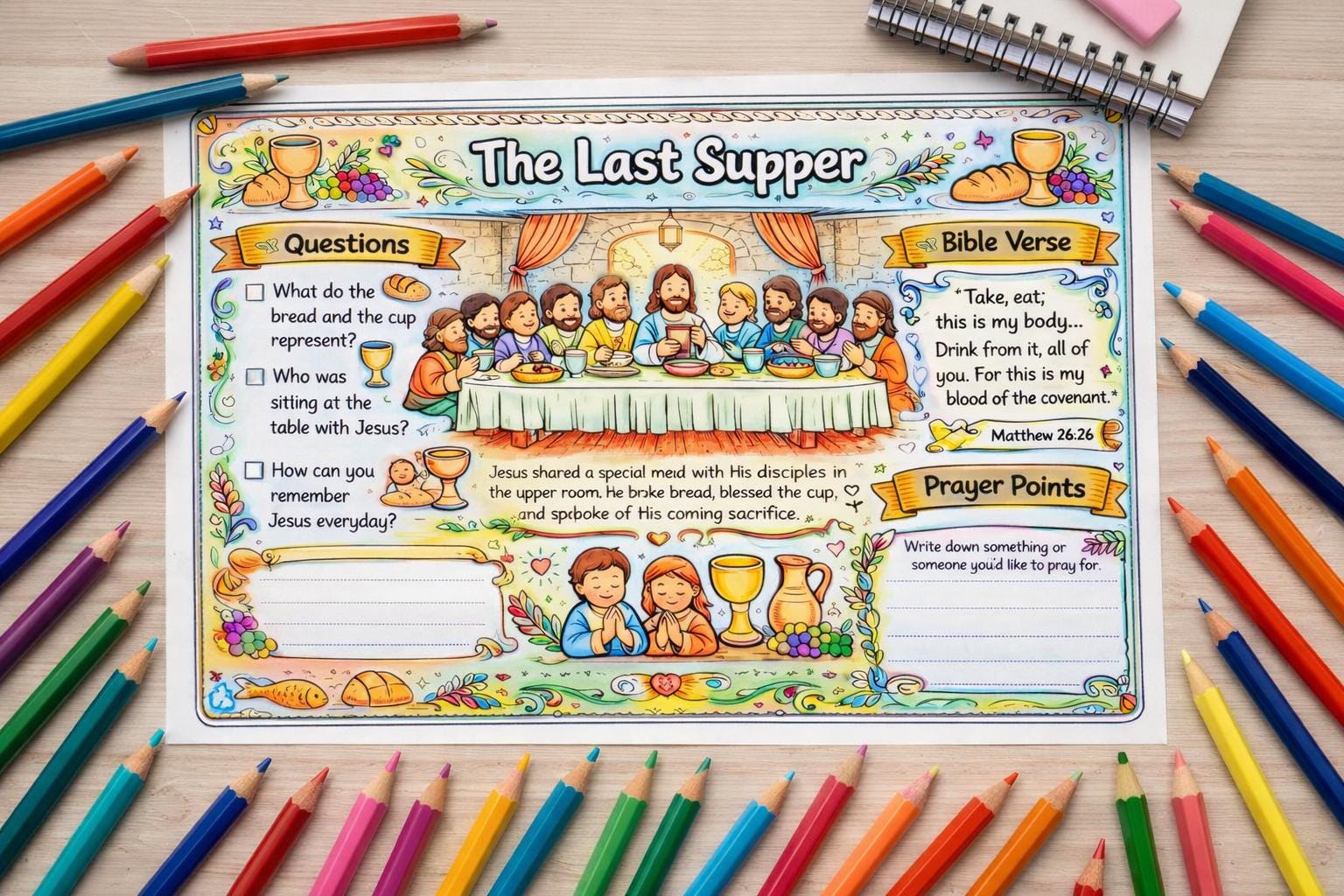 Holy Week , the Last Supper Coloring Page for Kids, Christian Easter ...