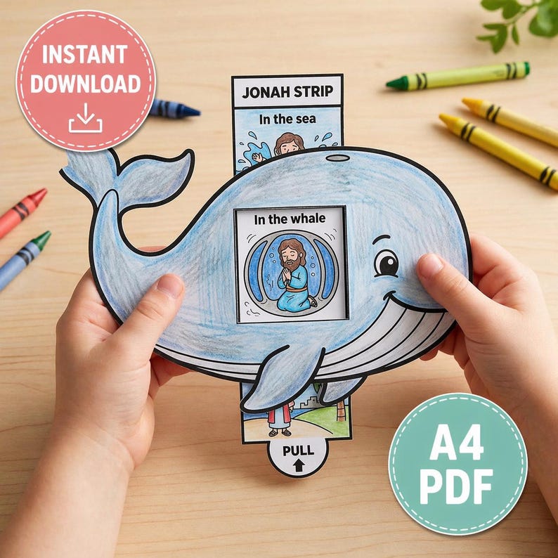 Jonah & the Whale Craft Printable – Bible Story Slider Activity ...
