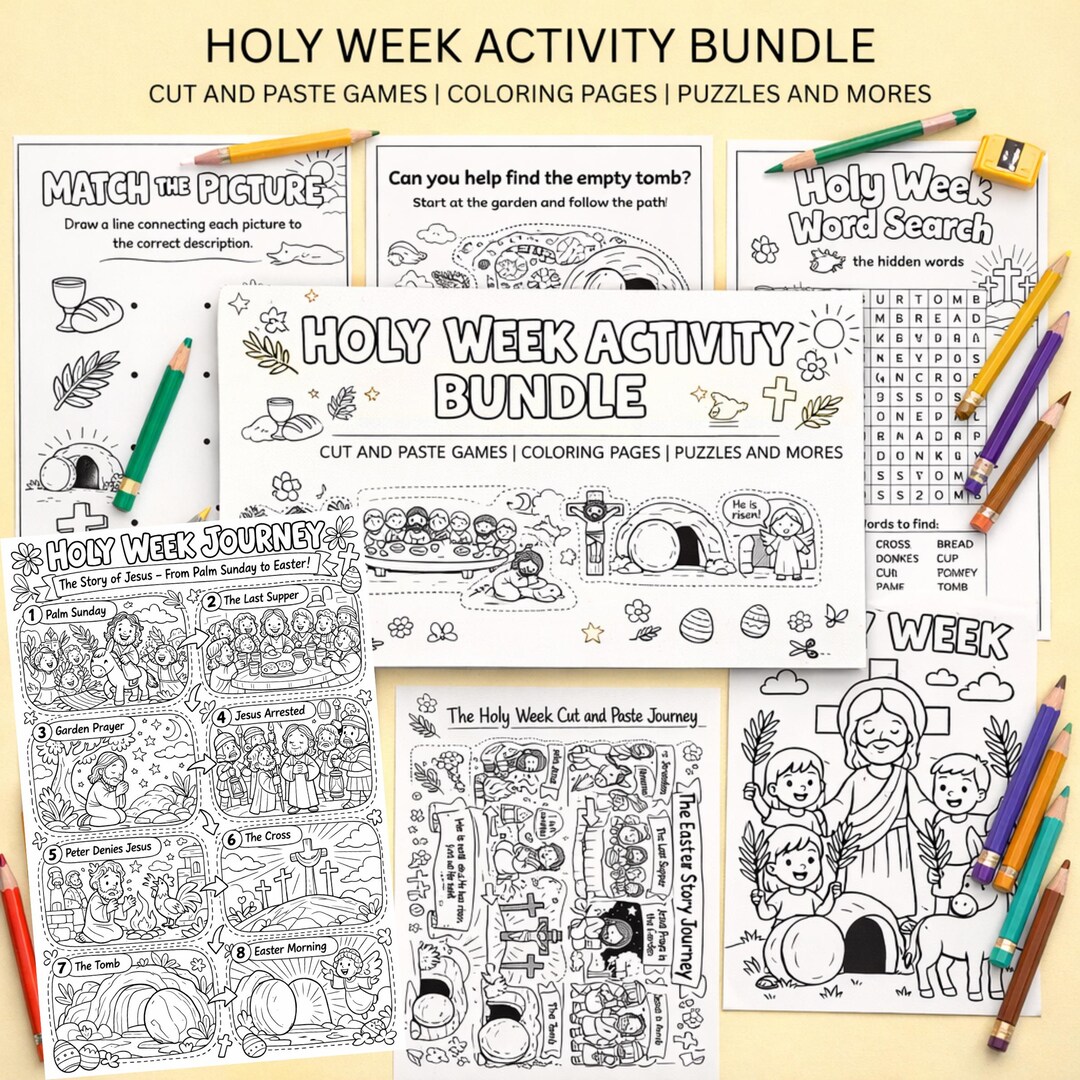 Holy Week Sunday School Printable Bundle, Easter Coloring Pages, Bible ...