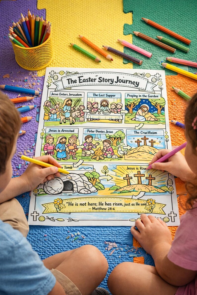 Holy Week Timeline Coloring Page Printable, Easter Bible Story ...