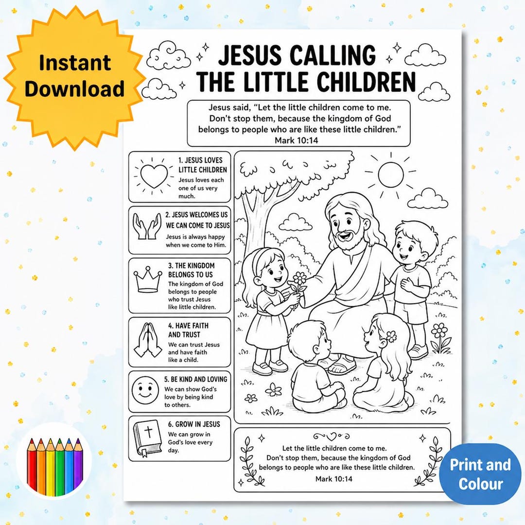 Jesus Calls the Little Children Coloring Page | Bible Lesson Printable ...