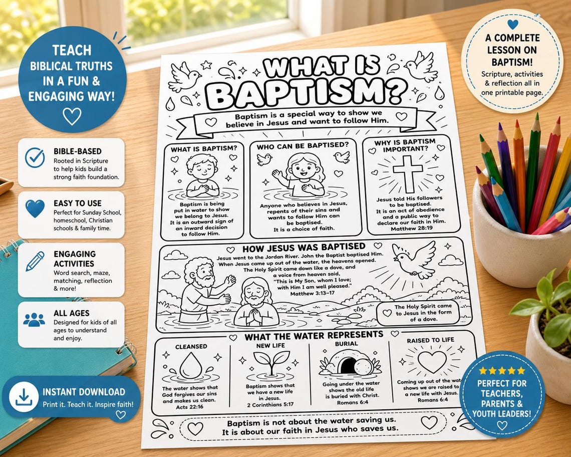 What is Baptism Coloring Page for Kids | Christian Printable Bible ...
