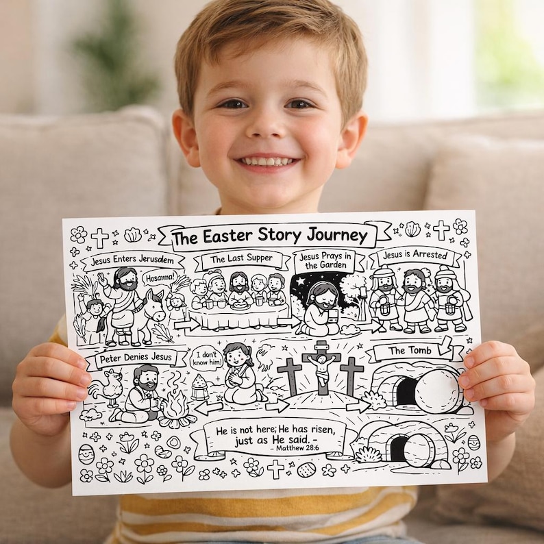 Holy Week Timeline Coloring Page Printable, Easter Bible Story ...