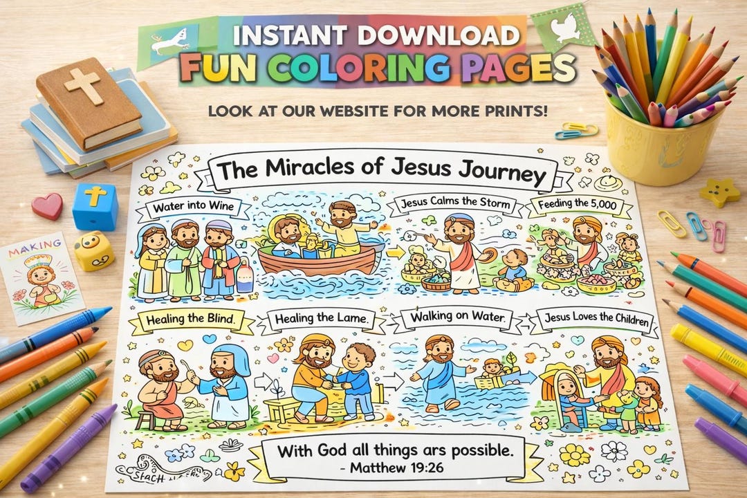 Jesus Miracles Coloring Page Printable, Bible Story Activity for Kids ...