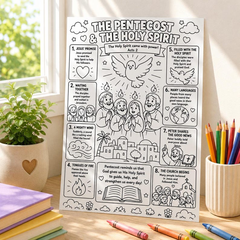 Pentecost & the Holy Spirit Coloring Page Bundle | Bible Story Activity ...